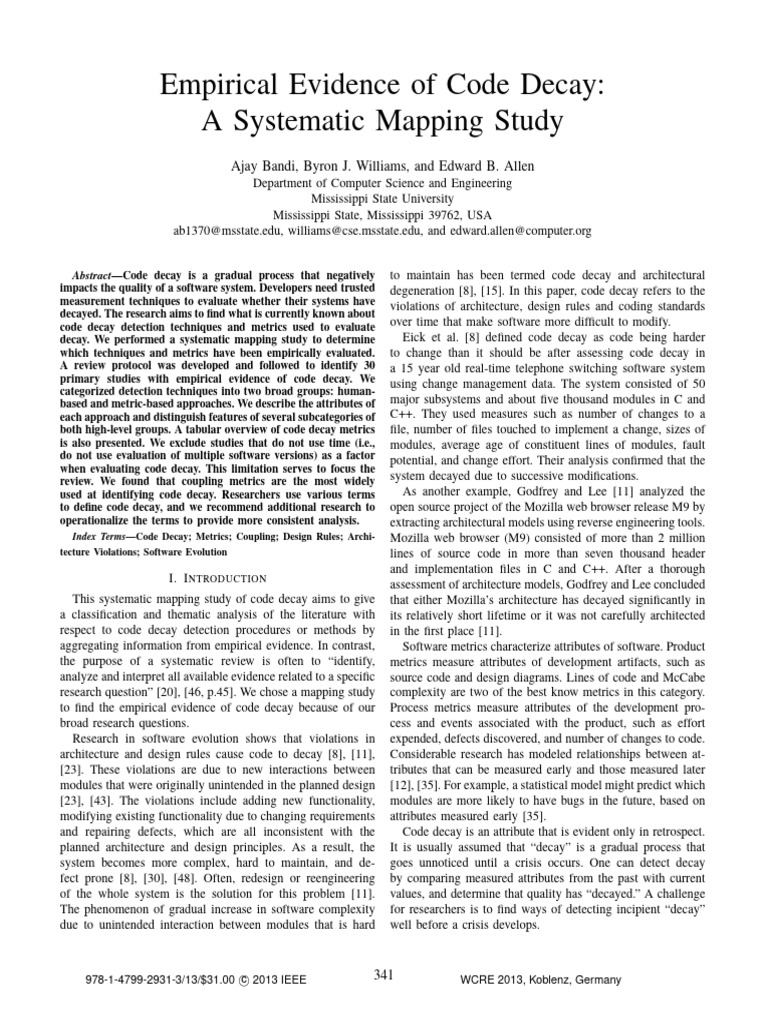 Empirical Evidence of Code Decay A Systematic Mapping Study | PDF