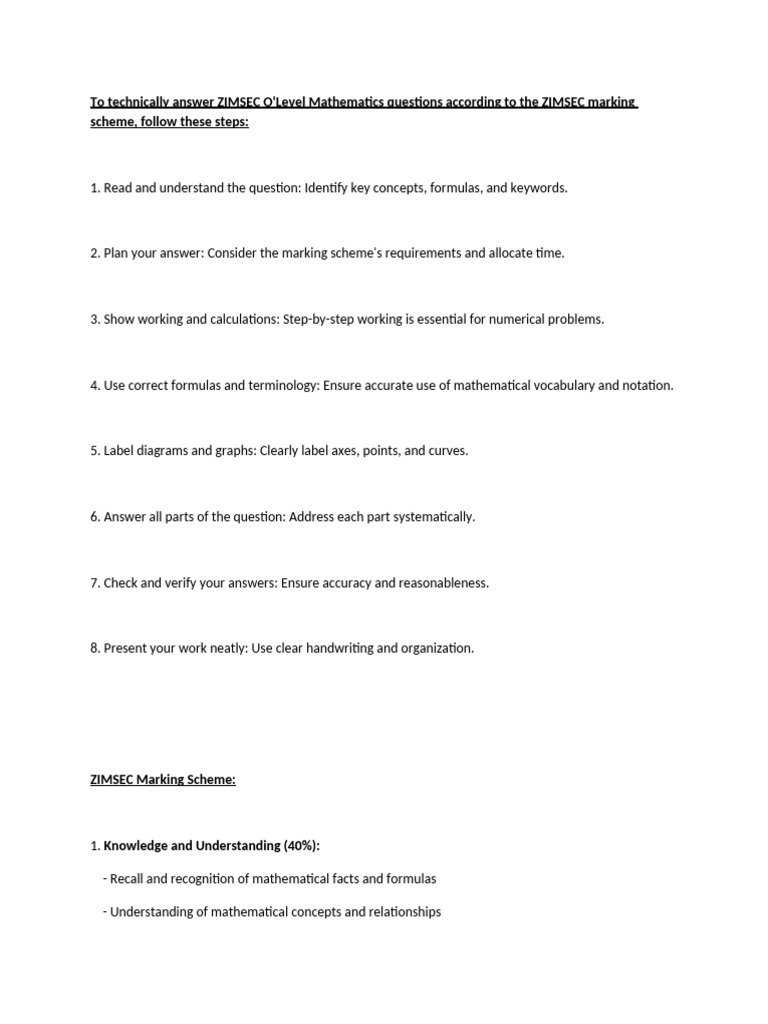 Mastering Mathematics ZIMSEC Marking Scheme Answering Techniques and ...