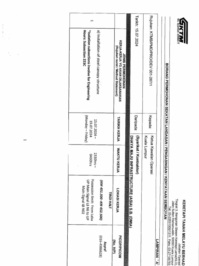 Lampiran A Labu-Seremban Install Canopy KVDT 2 | PDF