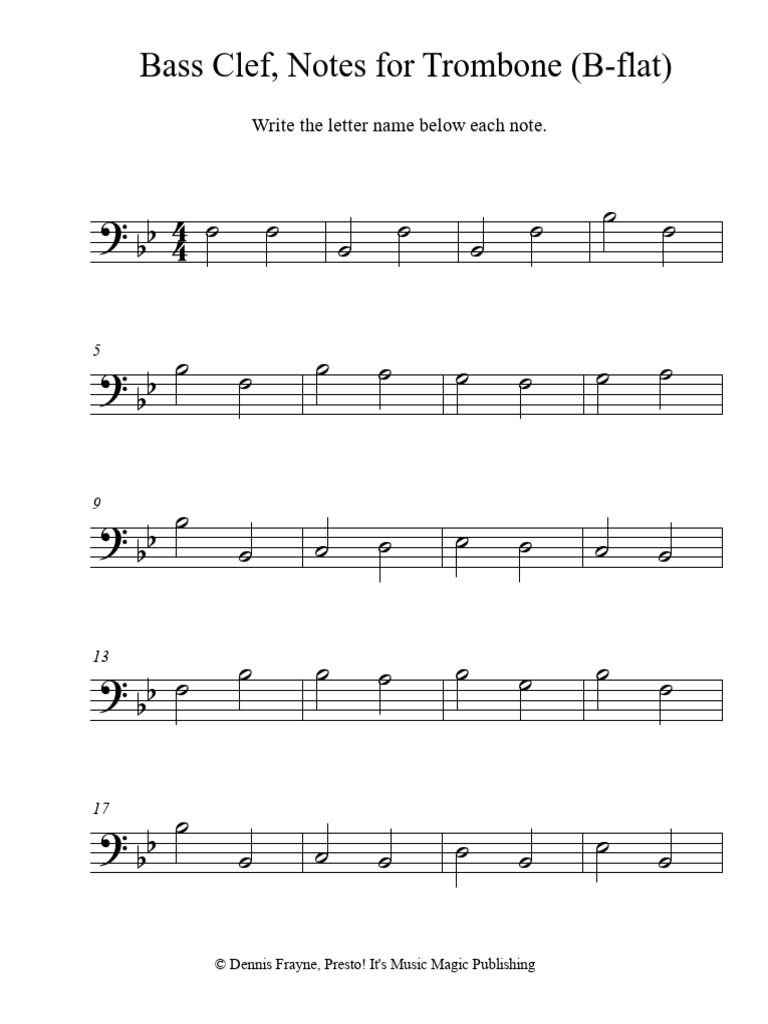 Bass Clef Note Naming Beg For Trombone | PDF