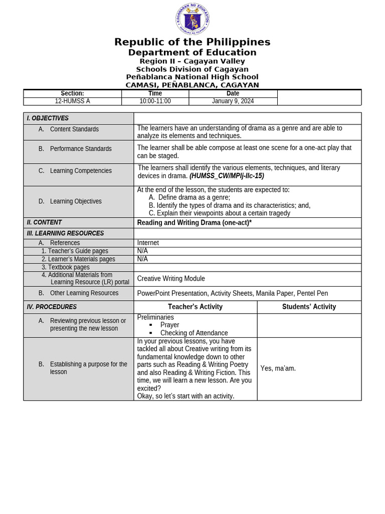 DLP ROMEL CW Types&Elements Drama | PDF
