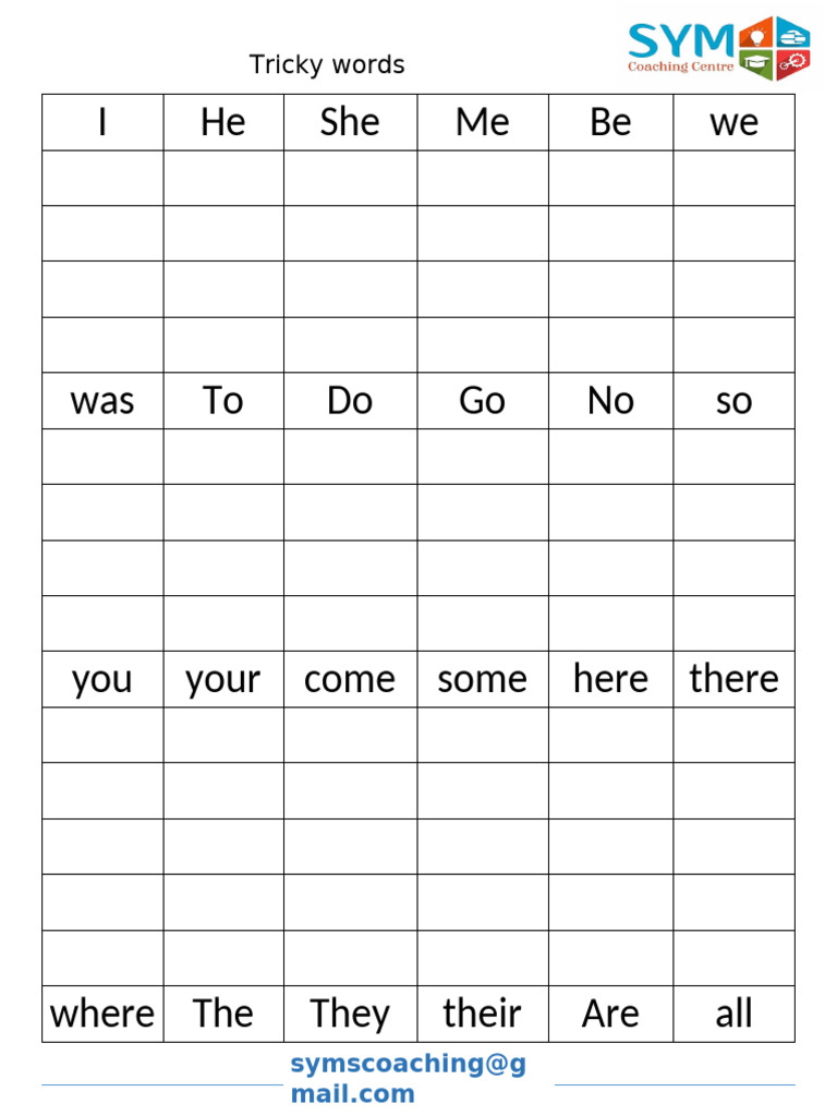 PDF WORKSHEET Most Commonly Used 72 Tricky Words Worksheet in Easy To ...