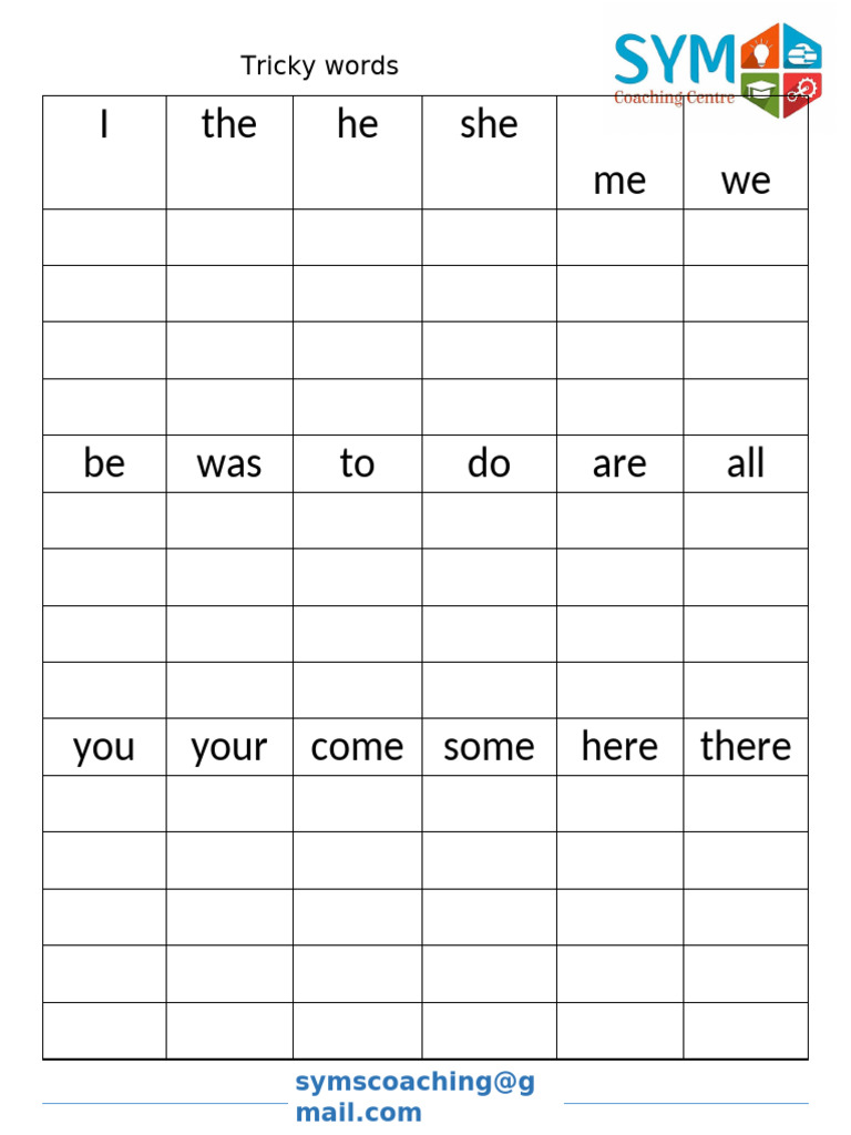 72 Tricky Words Worksheet FOR KINDER GARDEN STUDENTS | PDF