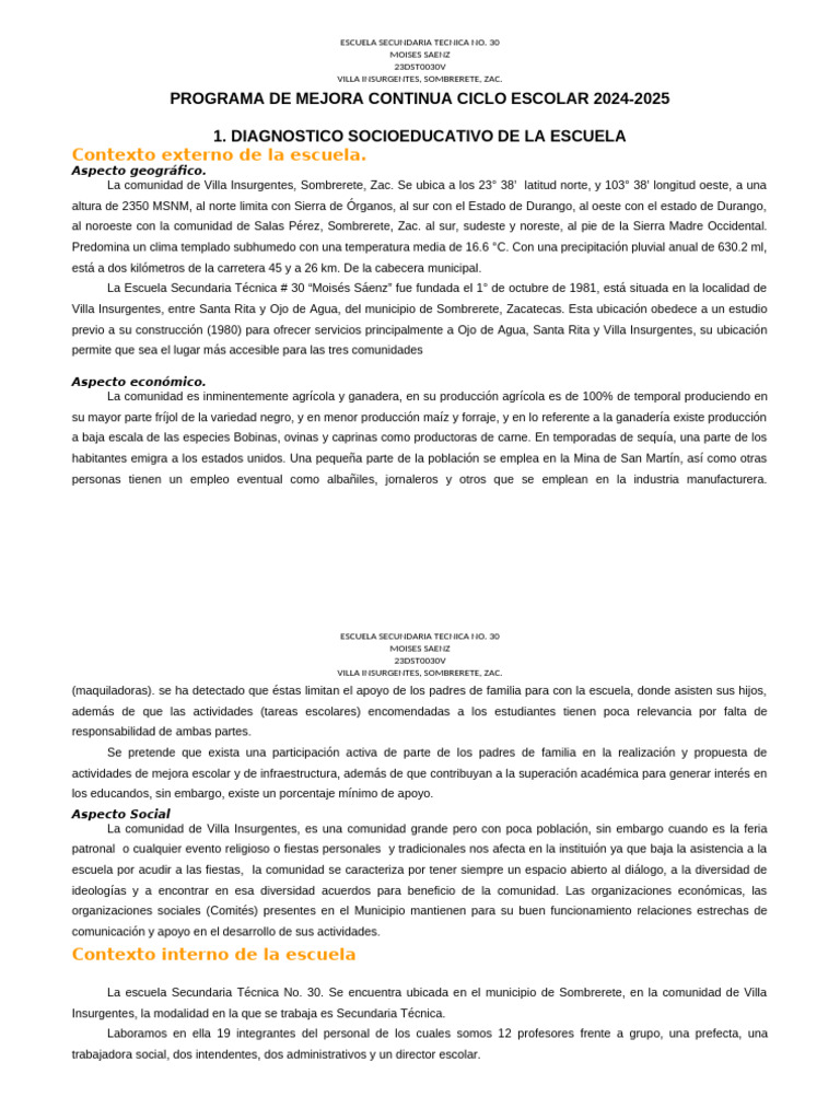 Programa de Mejora Continua Ciclo Escolar 2024 | PDF | Aprendizaje | Escuelas