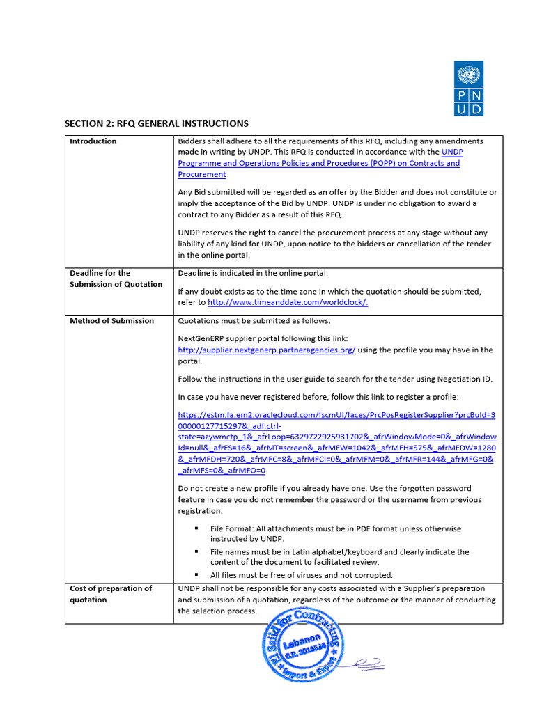 Section 2 RFQ General Instructions | PDF