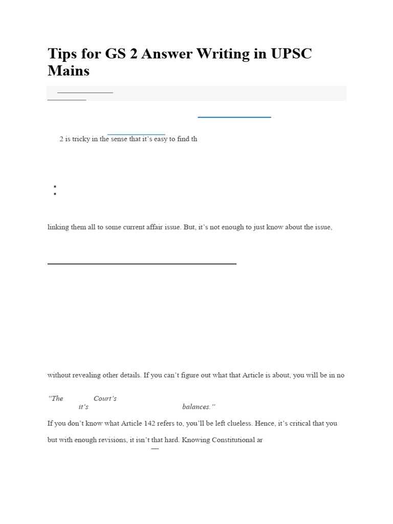 Tips For GS 2 Answer Writing in UPSC Mains | PDF