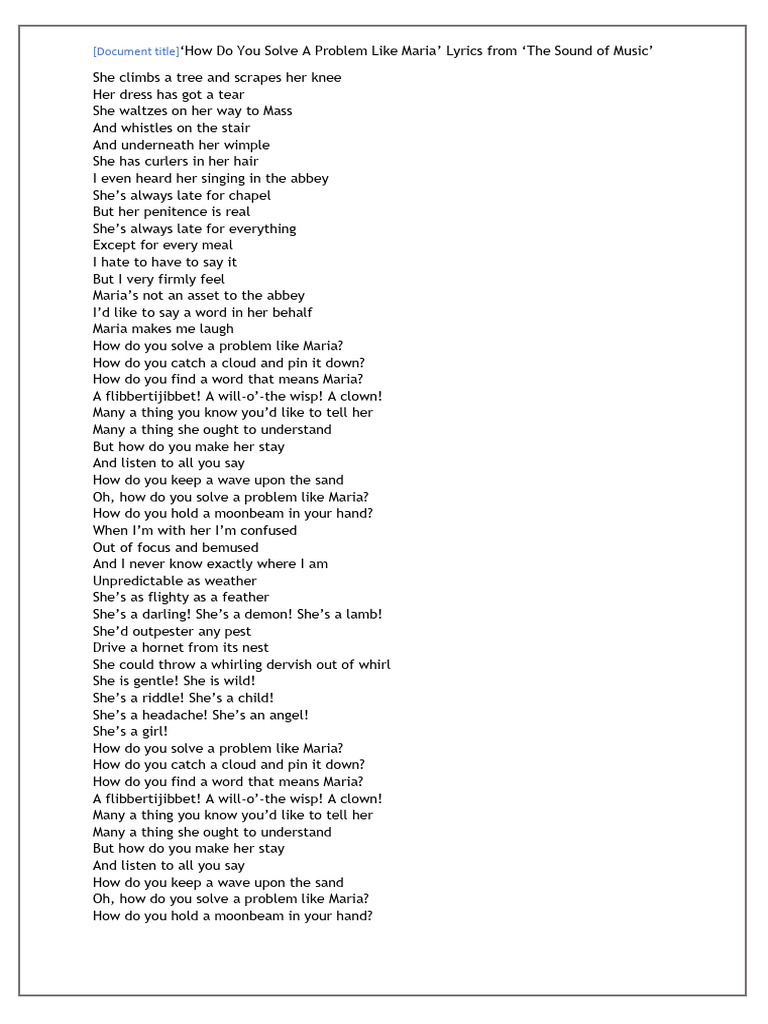 How Do You Solve A Problem Like Maria Lyrics | PDF | Language Arts ...