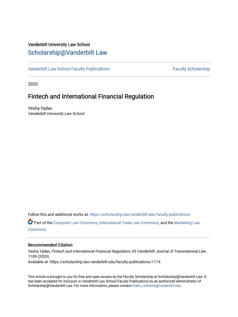 Fintech and International Financial Regulation | PDF