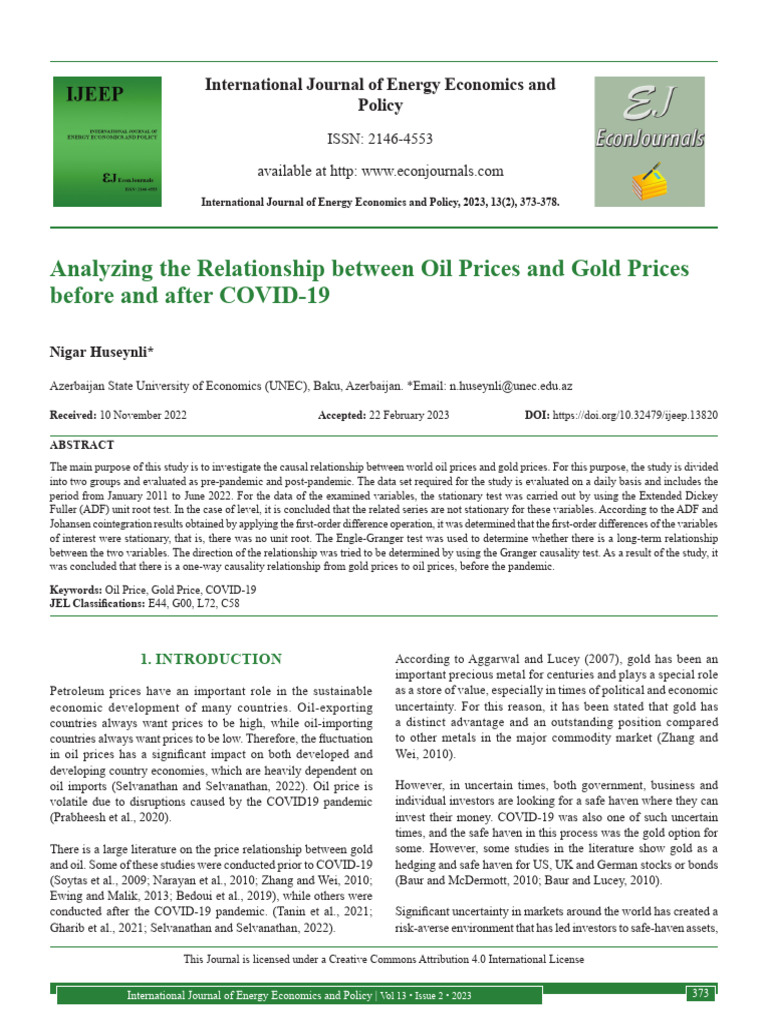 Analyzing The Relationship Between Gold Price and Oil Price | PDF