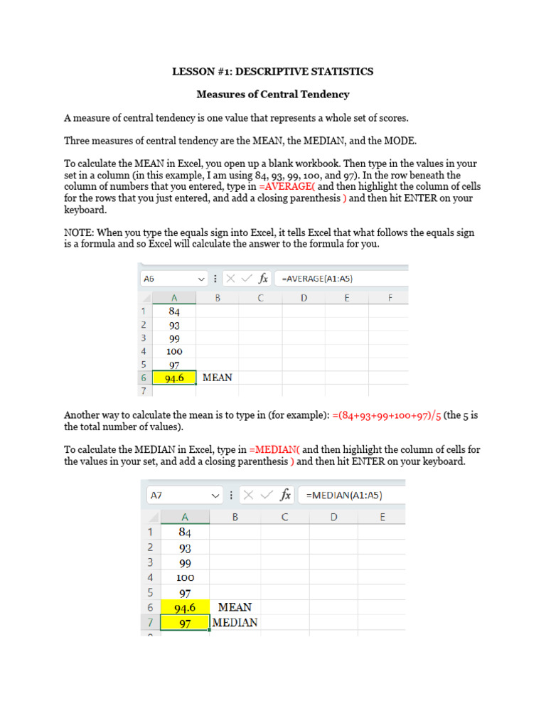 Tyger Note For Lesson 1 On Descriptive Statistics | PDF
