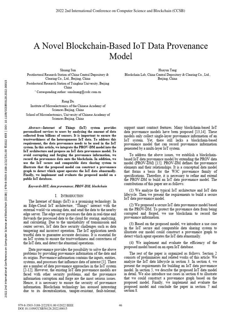 A Novel Blockchain Based Iot Data Provenance Model Pdf Computing Computer Science 