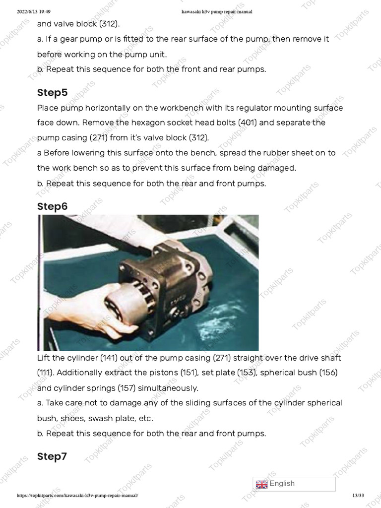 Kawasaki k3v Pump Repair Manual 13 | PDF
