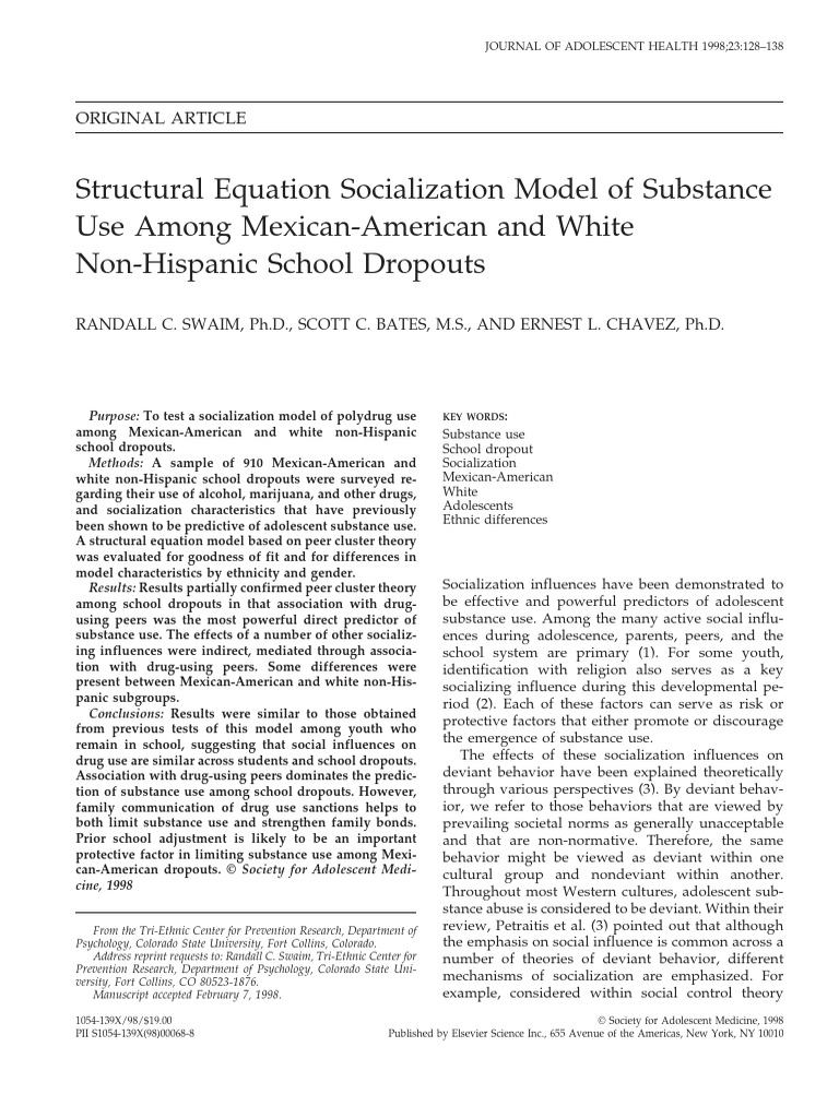 Randal (1998) Structural Equation Socialization Model of Substance Use ...