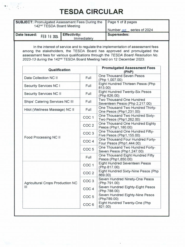 TESDA Circular No. 005-2024 | PDF