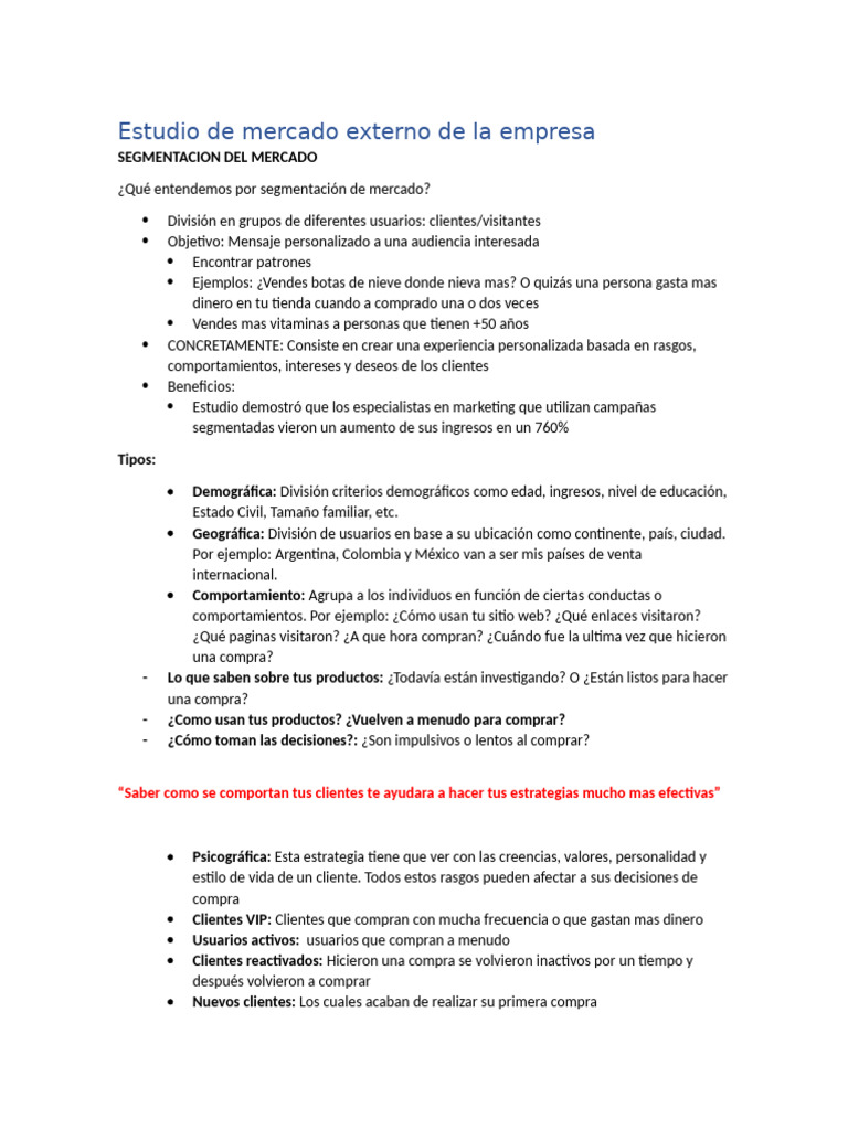 Estudio de Mercado Externo de La Empresa | PDF