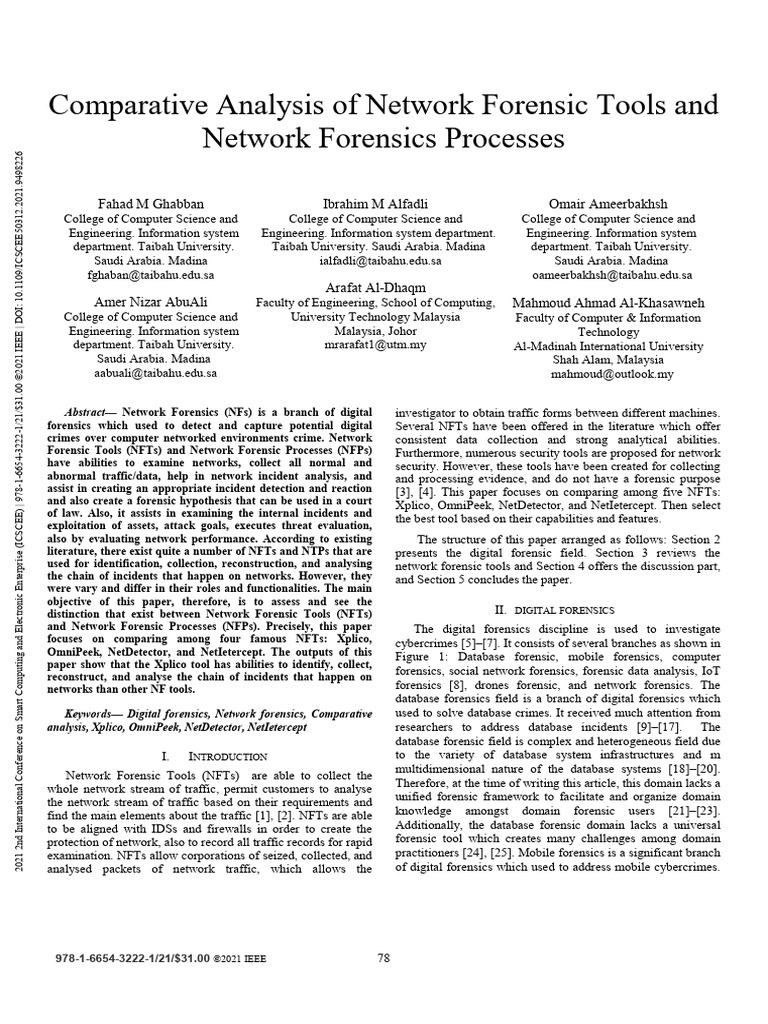 Comparative Analysis of Network Forensic Tools and Network Forensics Processes | PDF