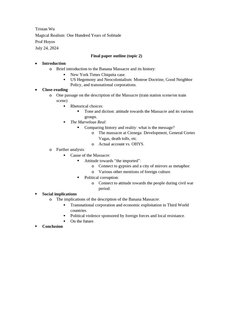 Tristan Wu Outline Topic 2 Banana Massacre Pdf