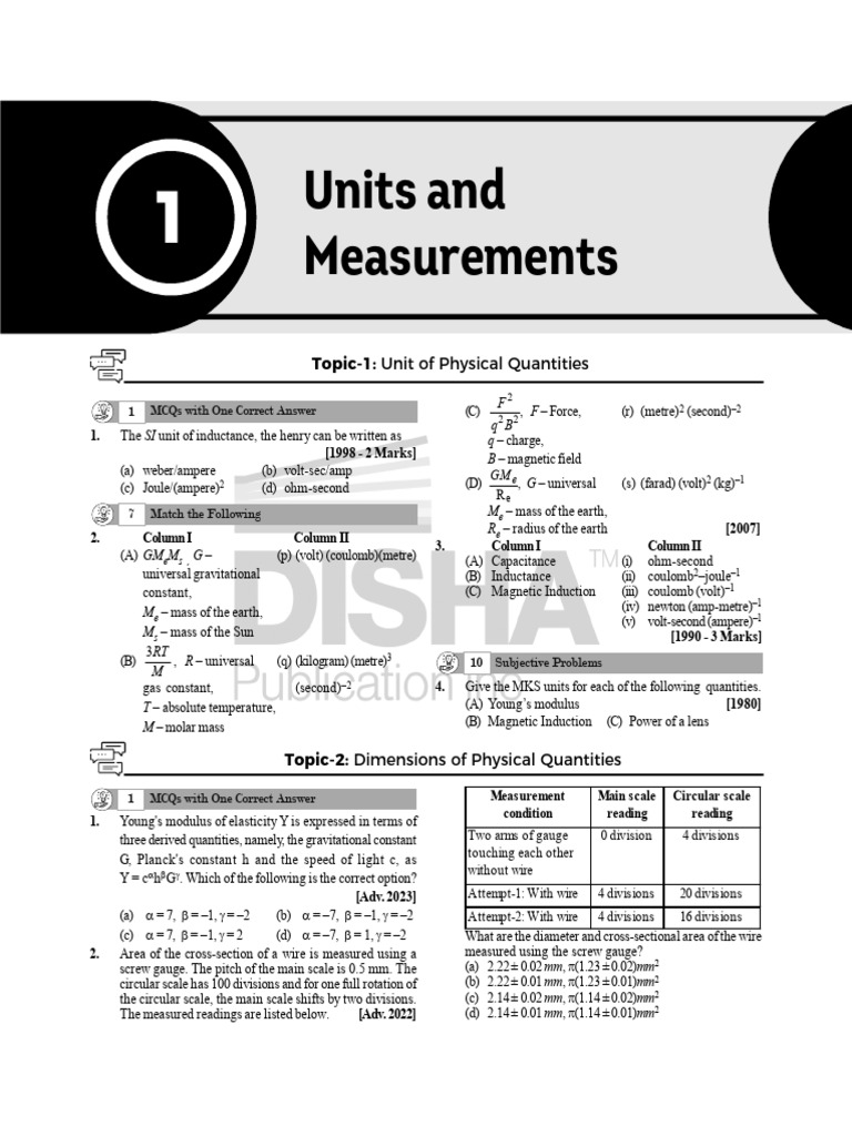Units and Measurements: Topic-1: Unit of Physical Quantities | PDF ...