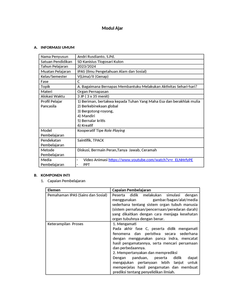 Modul Ajar Setengah Jadi | PDF