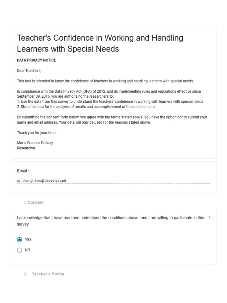 Teacher's Confidence in Working and Handling Learners With Special ...