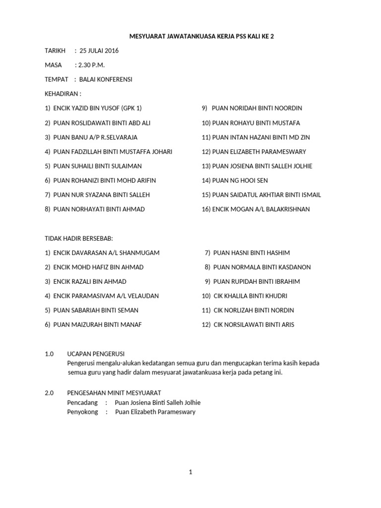 Mesyuarat Jawatankuasa Kerja PSS Kali Ke 2 | PDF