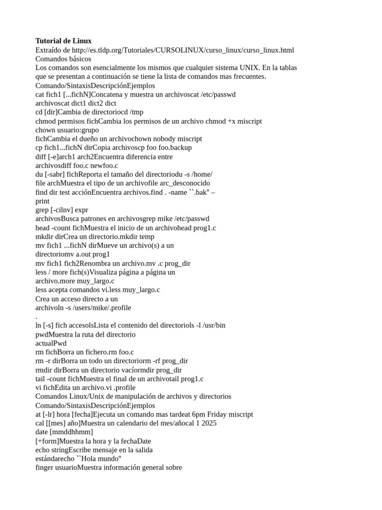 Tutorial de Linux - Comandos | PDF