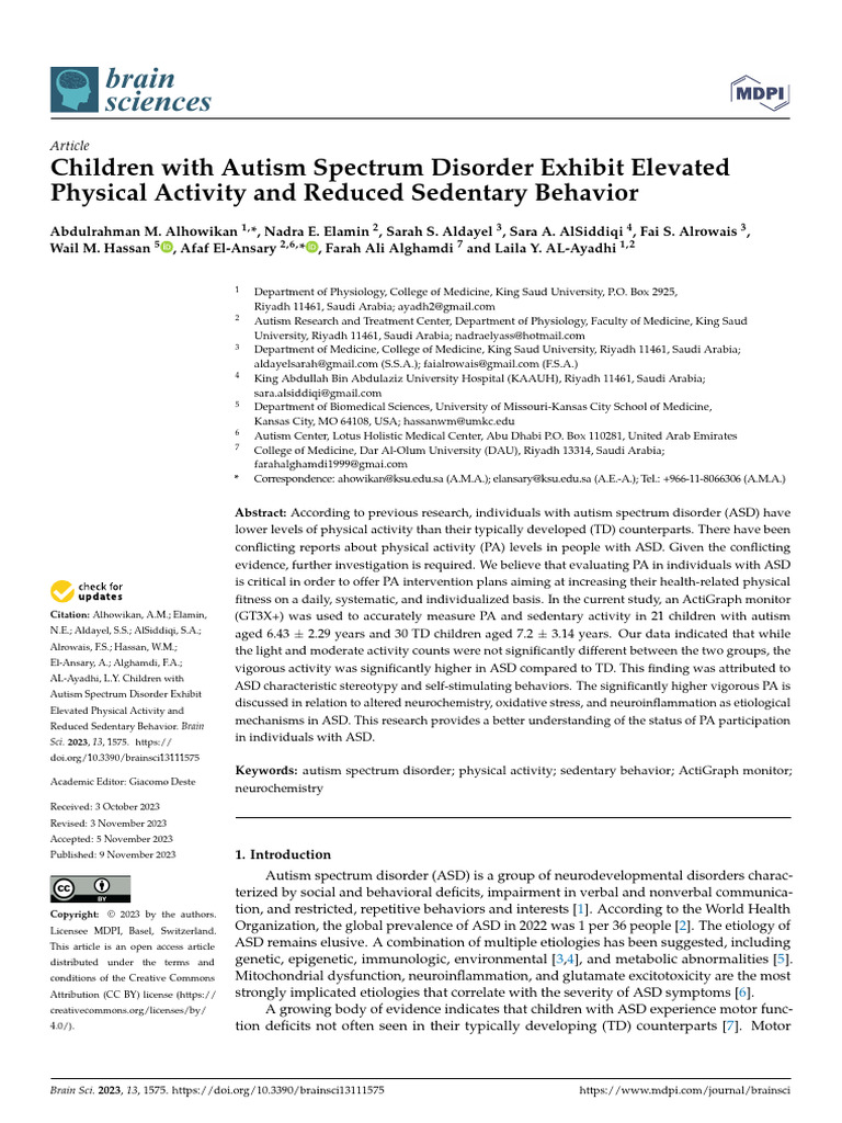 Alhowikan Et Al 2020 - Children With Autism Spectrum Disorder Exhibit ...