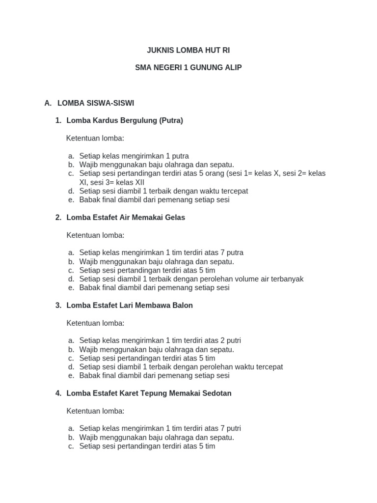 JUKNIS Lomba HUT RI KE 79 - GULIP | PDF