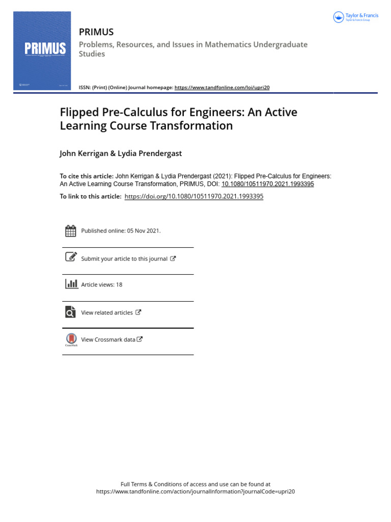 Flipped Pre Calculus For Engineers An Active Learning Course ...