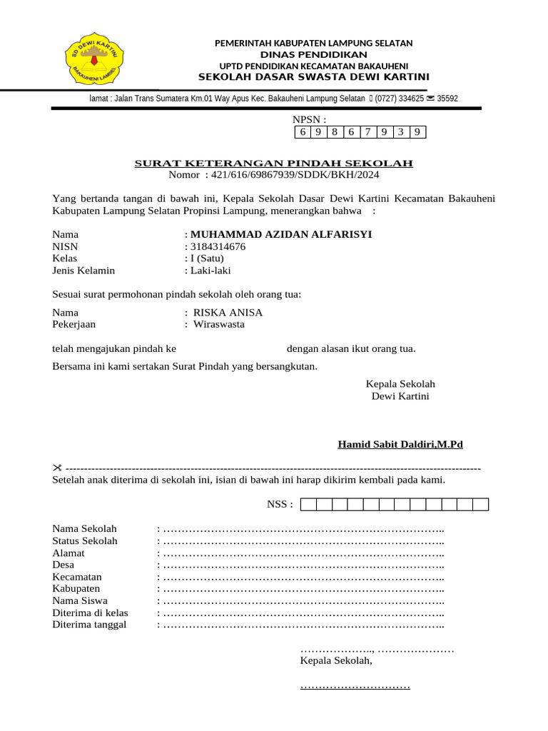 Surat Pindah DK | PDF