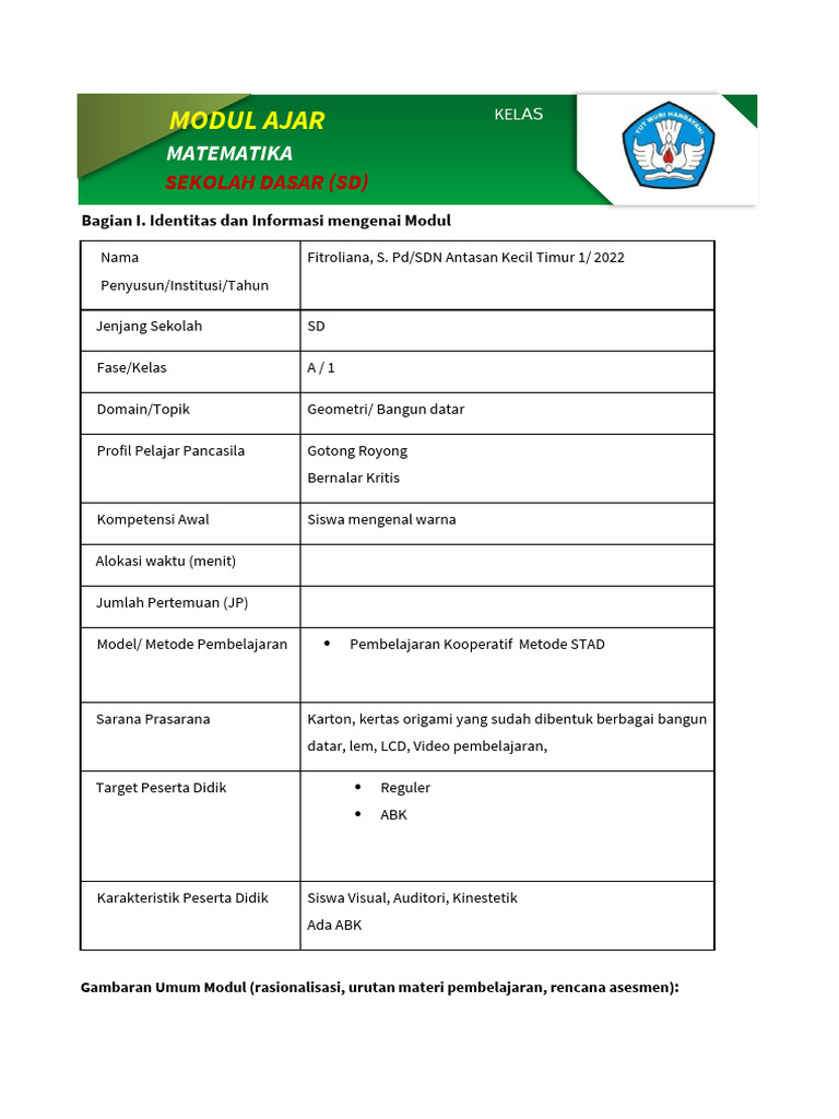 FORMAT MODUL AJAR | PDF