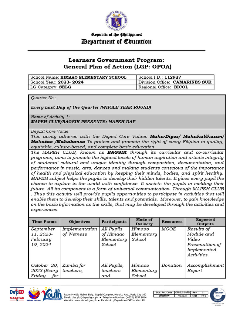 LGP-GPOA-Template - MAPEH CLUB | PDF