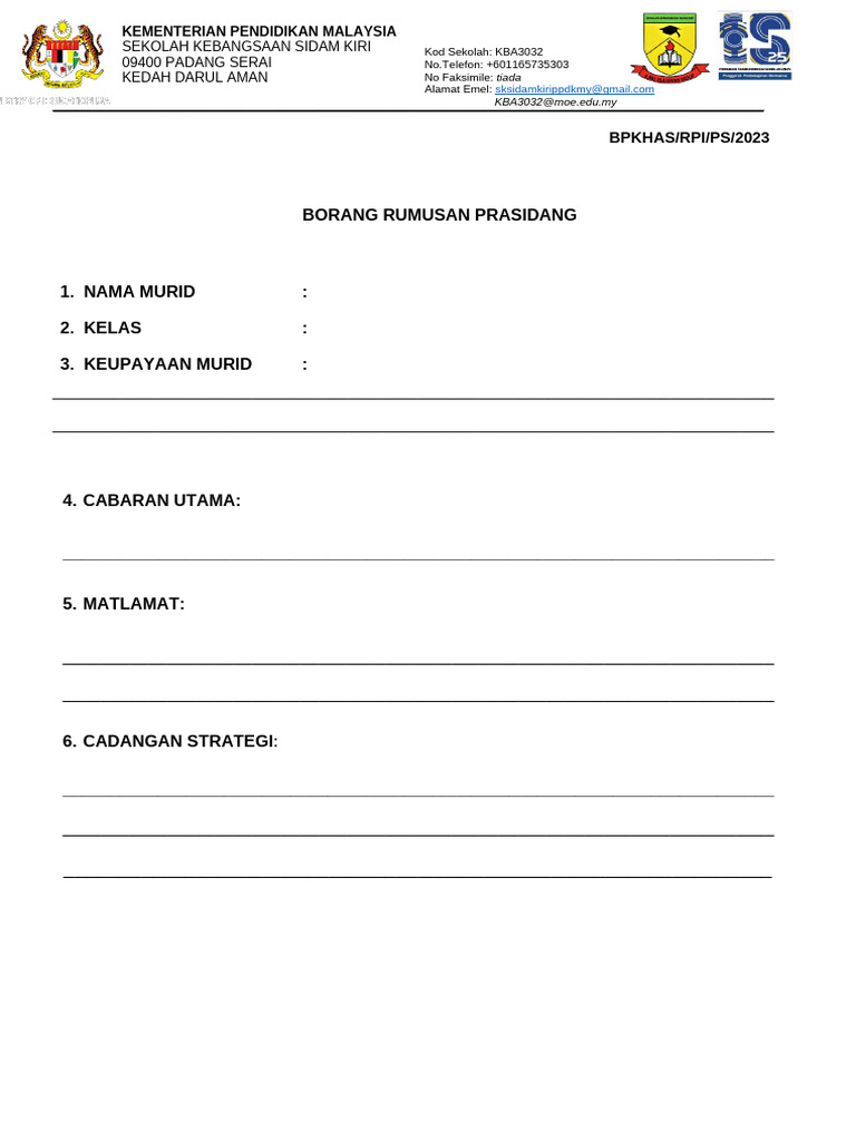Borang Rumusan Prasidang RPI | PDF | Career & Growth