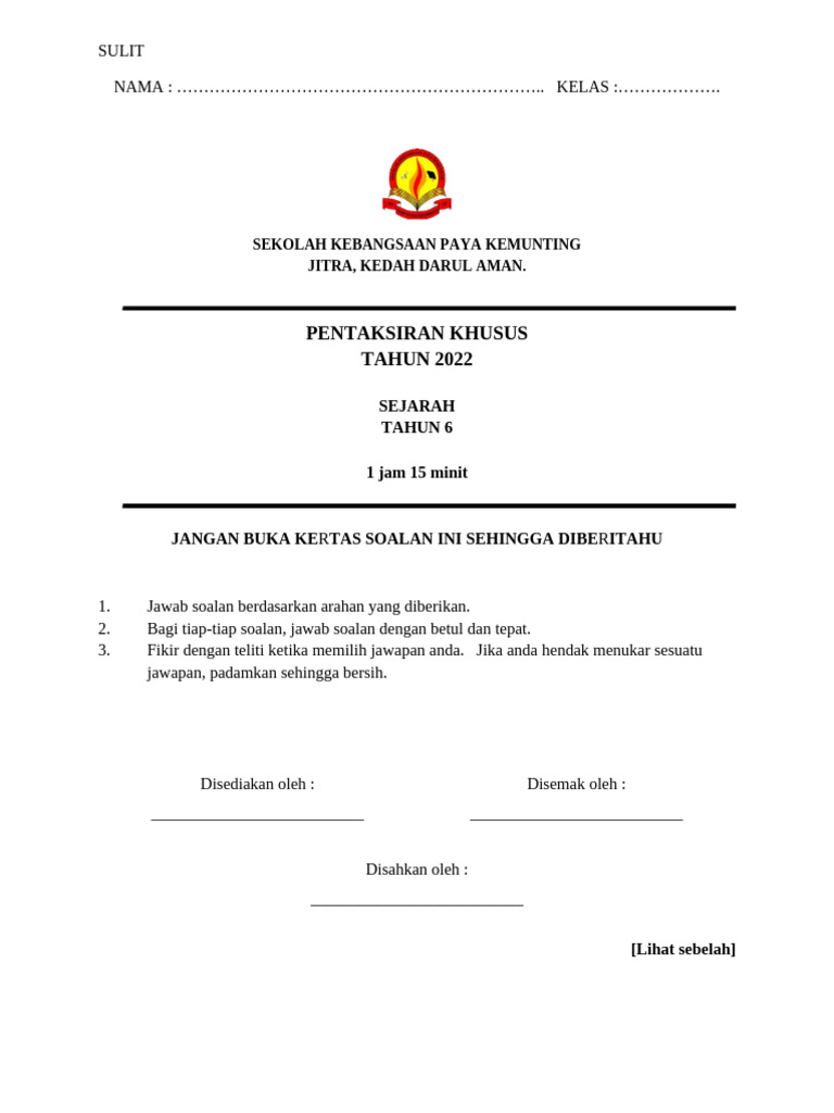 Kulit Depan Pentaksiran Khusus Sejarah | PDF