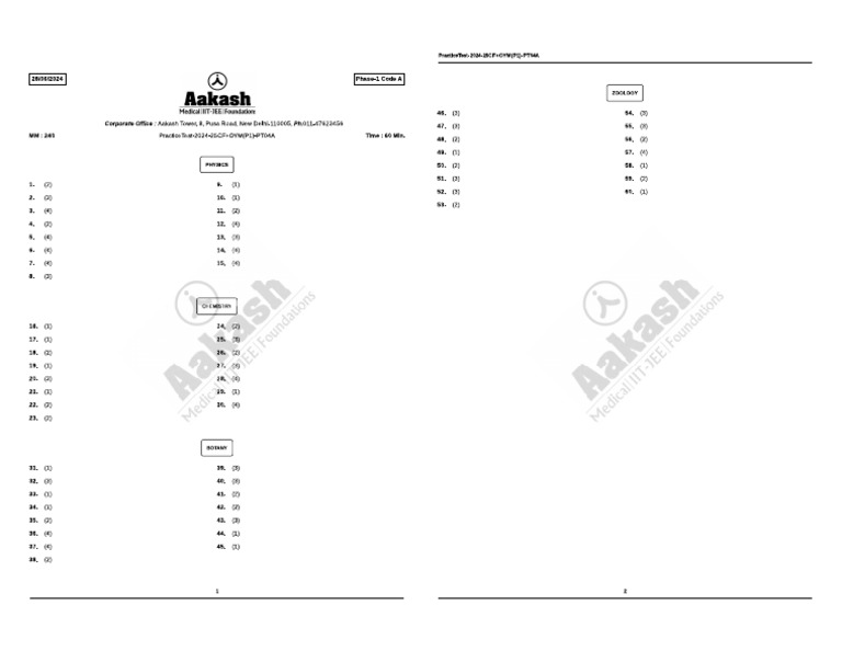 Oym PT-4 Code-A Ans Key | PDF