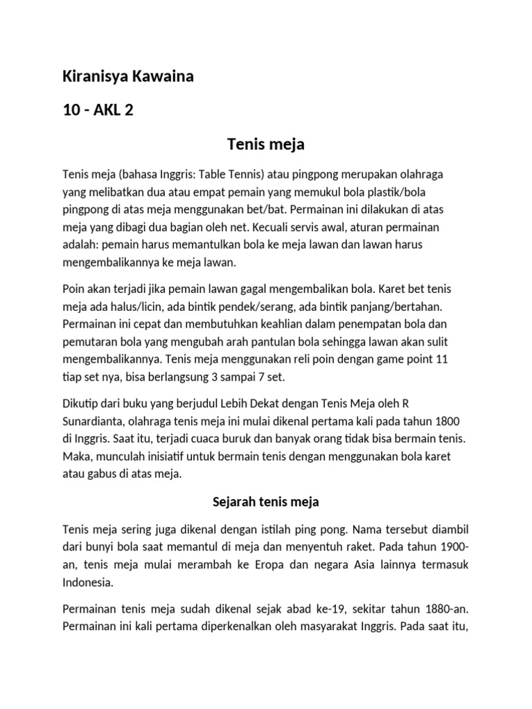 Kiranisya Kawaina 10 - AKL 2 Tenis Meja | PDF