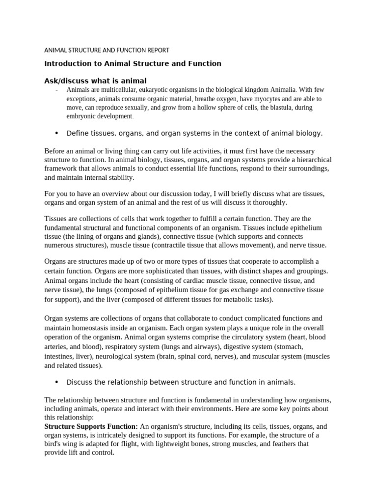 Animal Structure and Function Report | PDF