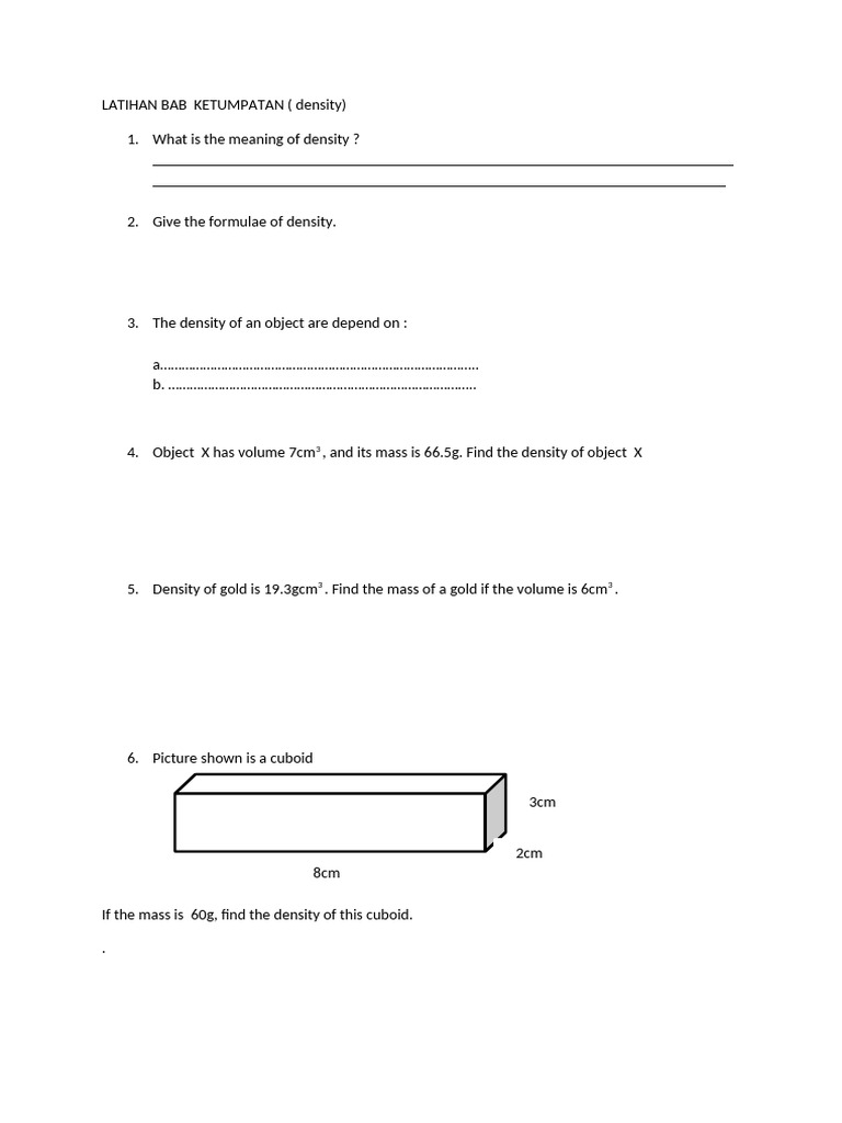 Density Exercise | PDF