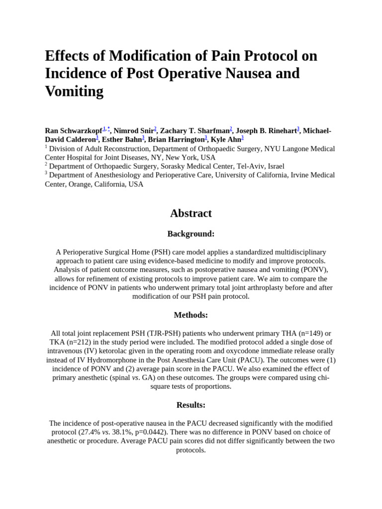 Effects of Modification of Pain Protocol On Incidence of Post Operative ...