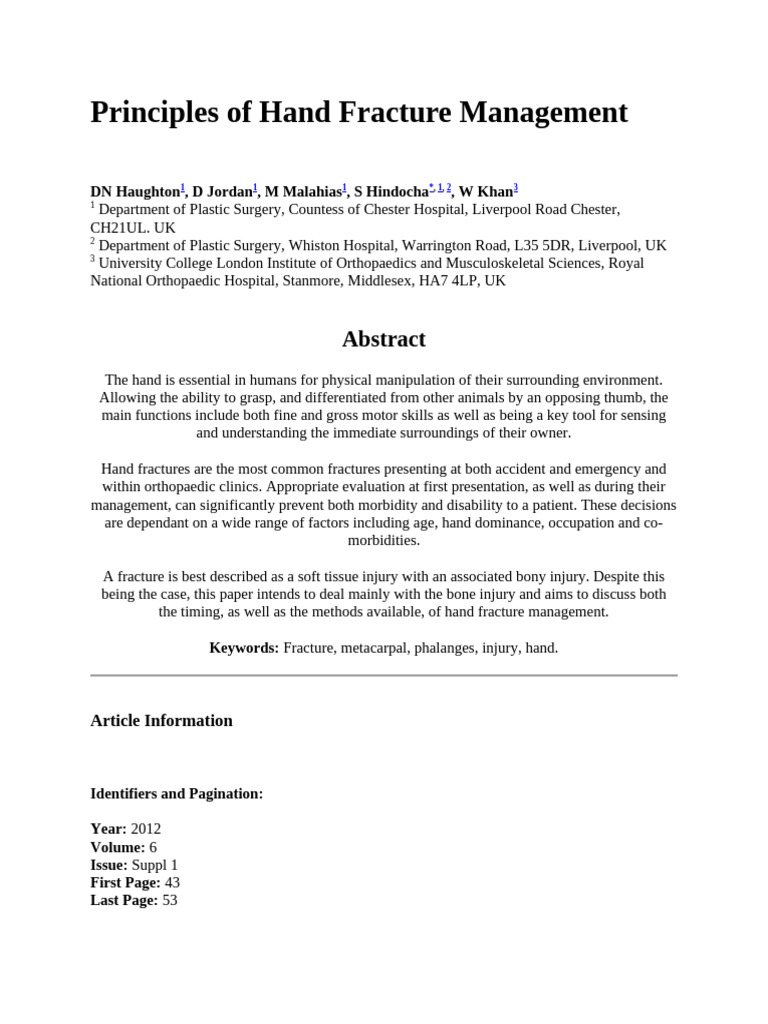 Principles of Hand Fracture Management | PDF | Hand | Thumb