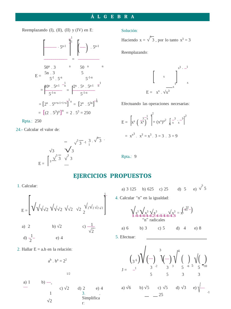 Propiedades Basicas de Algebra | PDF