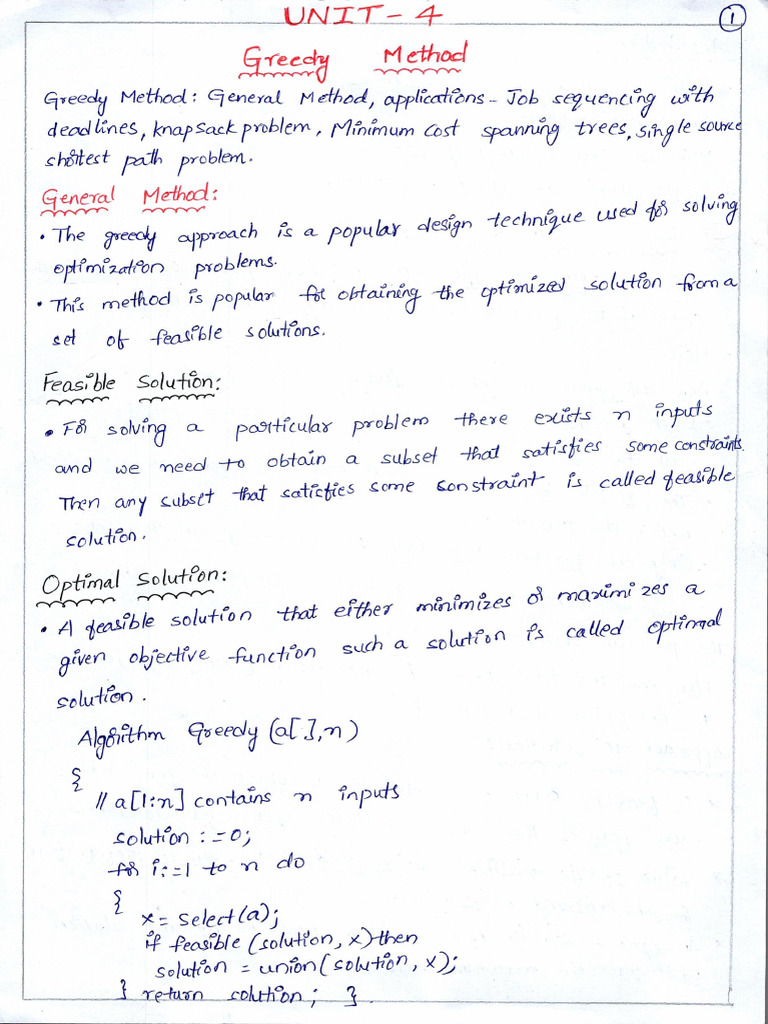 Daa Unit-4 Greedy Method - 0001 | PDF