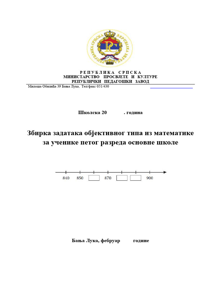 Zbirka Zadataka Za Spoljasnju Provjeru Postignuca Ucenika 5 Razreda Iz ...
