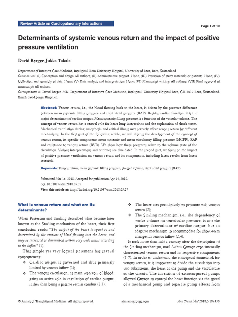 Determinants of Systemic Venous Return and The Impact | PDF