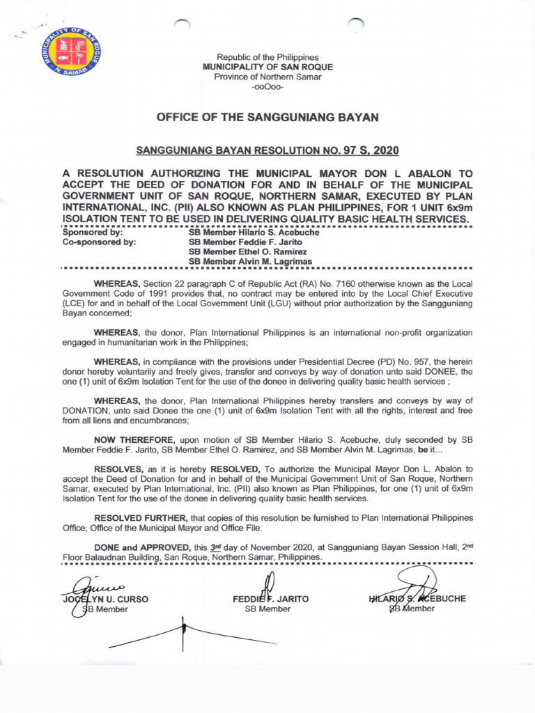 MUN. RESOLUTION NO.97 s2020 | PDF