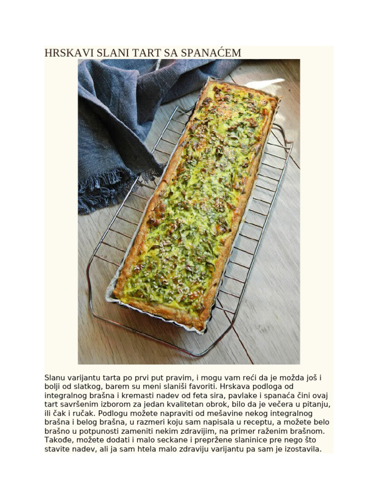 Hrskavi Slani Tart Sa Spanaćem | PDF