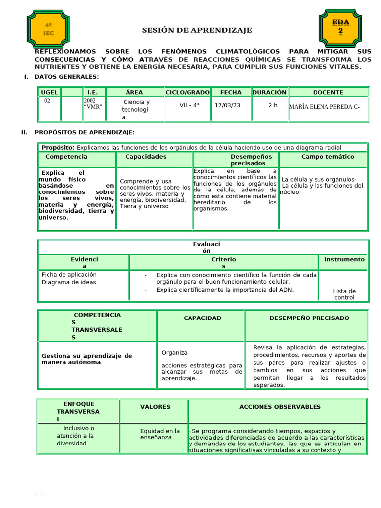 4° SESIÓN DE APRENDIZAJE SESIÓN1-SEM.1-EXP.2 | PDF