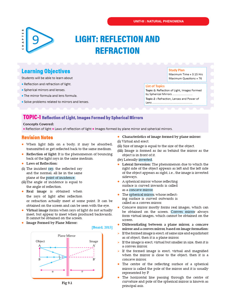 Physics - Light Refelction & Refraction | PDF