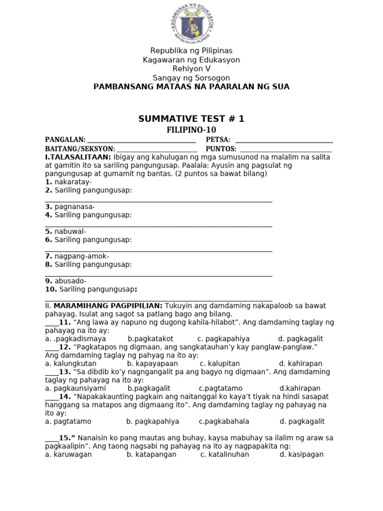 3RD Q Summative Grade 10 #1 | PDF