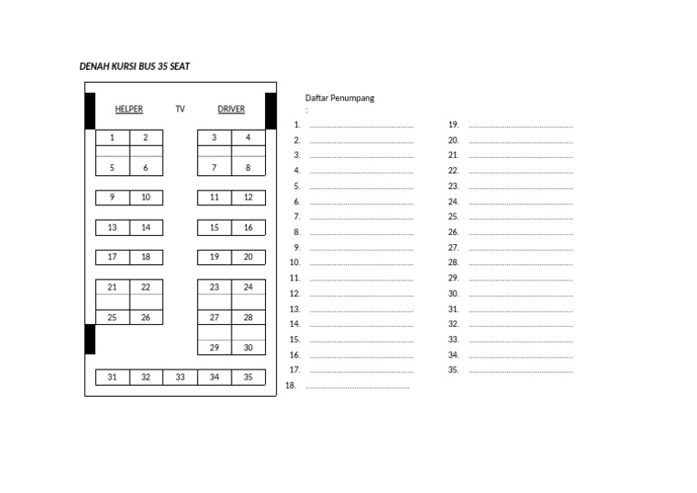 Denah Kursi Bus 35 Seat | PDF